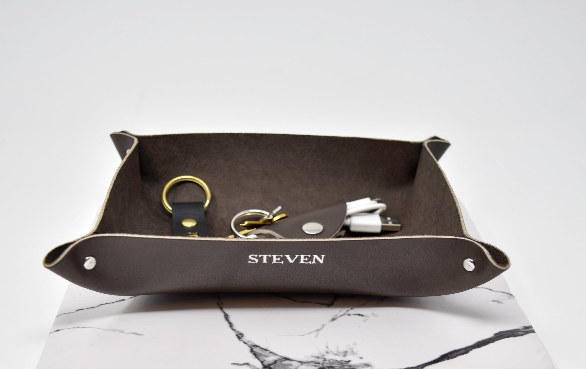 Personalized Leather Valet Tray l Personalized Leather Catchall ...